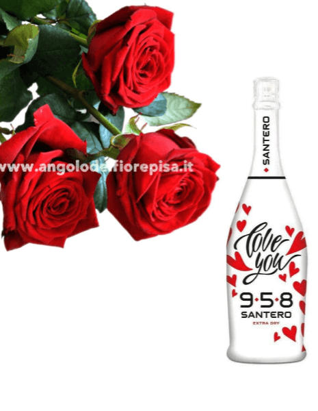 Tre Rose rosse e Bollicine Santero I love you » Fiorista a Pisa per ...